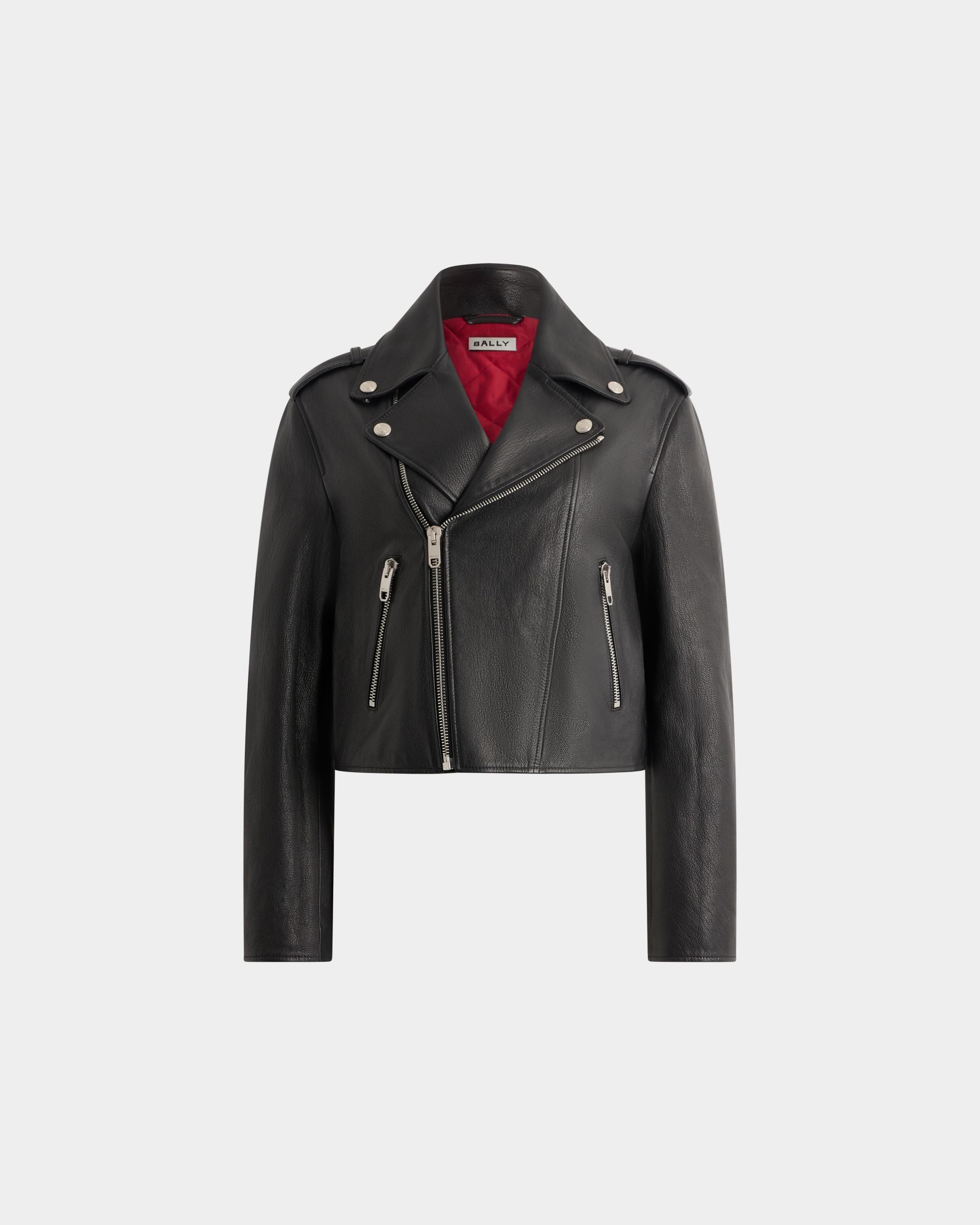 Women's Black Biker Jacket in Black Leather | Bally Global
